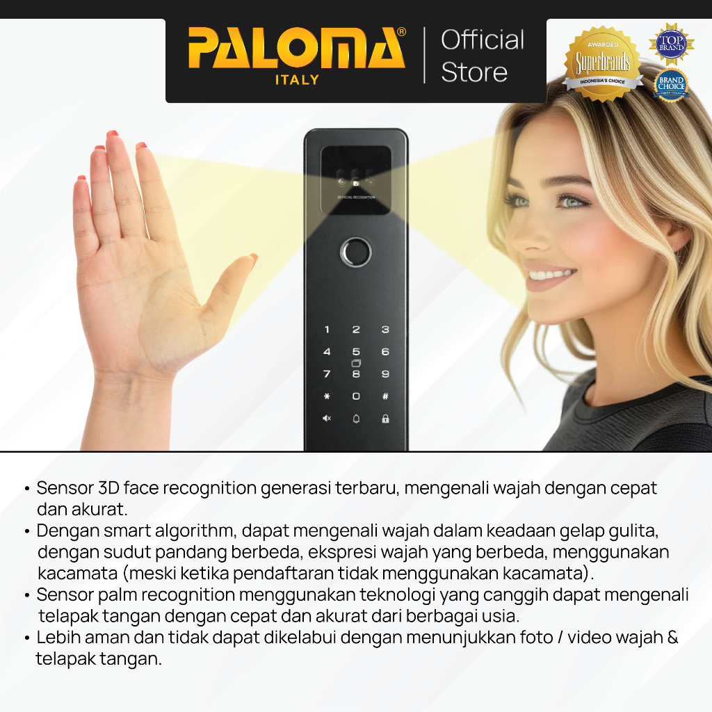 Jual PALOMA DLP 6202YMB Smart Lock Kunci Pintu Digital Lock Smart Door ...