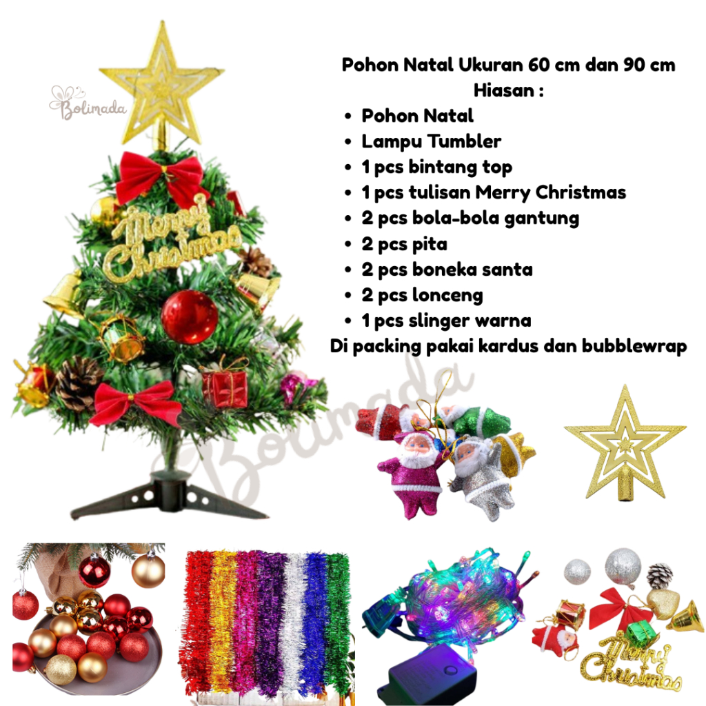 Jual Pohon Natal Mini Lengkap dengan Hiasan dan Lampu Tumbler Ukuran 60 ...