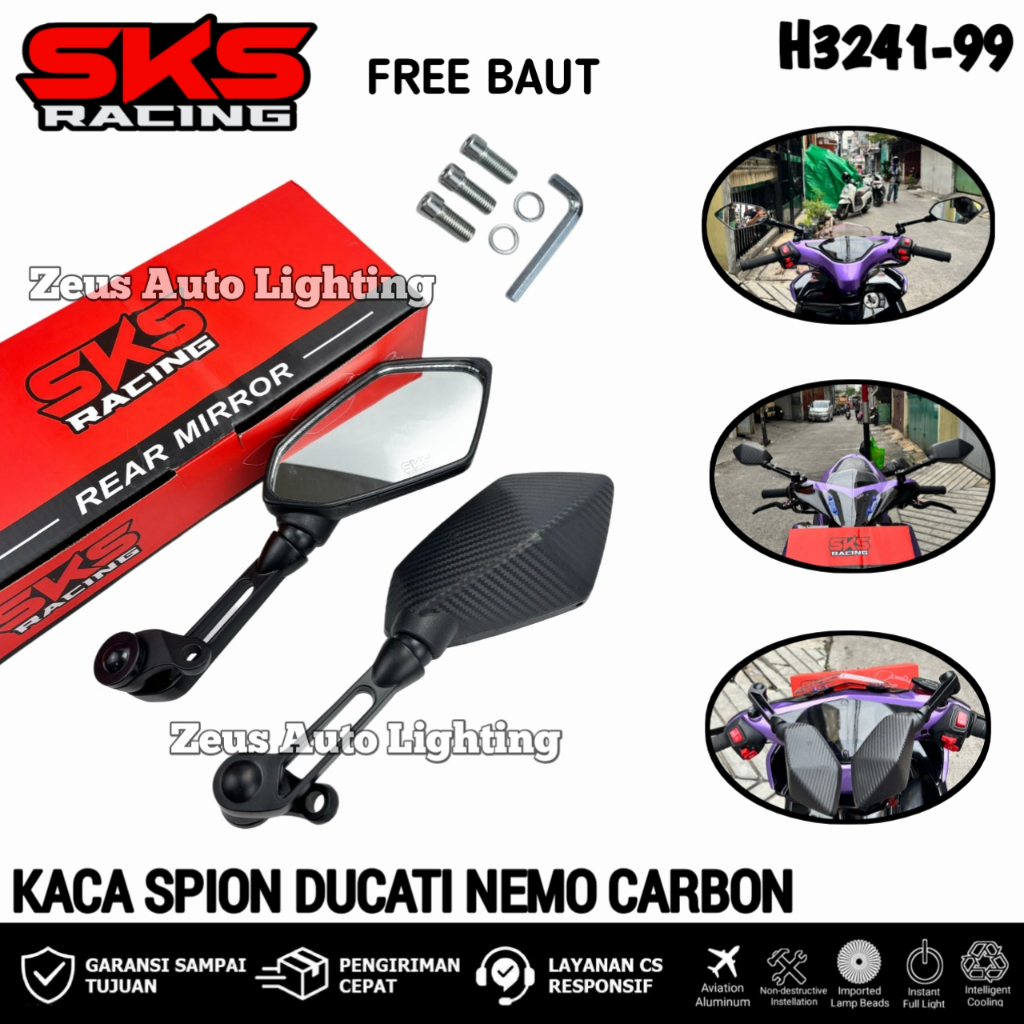 Jual Kaca Spion Motor Model Ducati Nemo Black Series Motif Carbon SKS ...