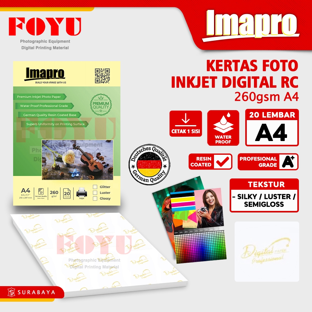 Jual Imapro Kertas Cetak Foto A4 Professional Green Digital RC Silky ...