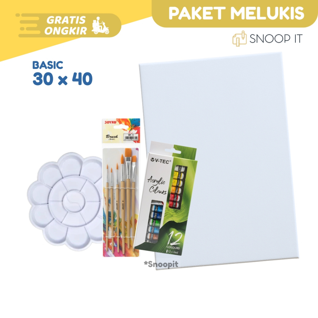 Jual Paket Melukis Lengkap Set 4 in 1Jumbo Set Kanvas 30x40 Kuas Palet ...