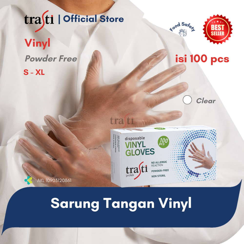Jual TRASTI PROTEK Sarung Tangan Vinyl Powder Free isi 100 pcs | Shopee ...
