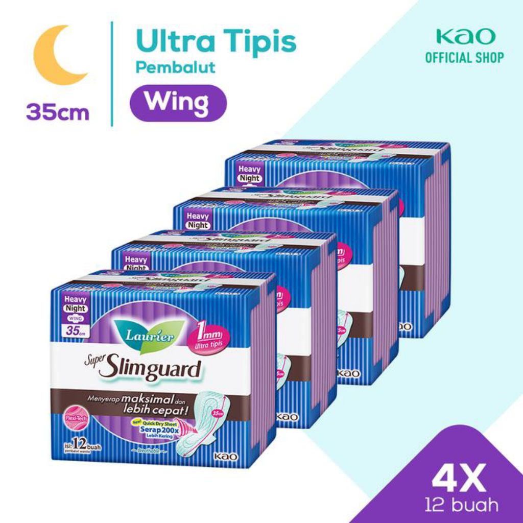 Jual Laurier Super Slimguard Night Wing 35 cm - 12 Pads 4 Pack | Shopee ...