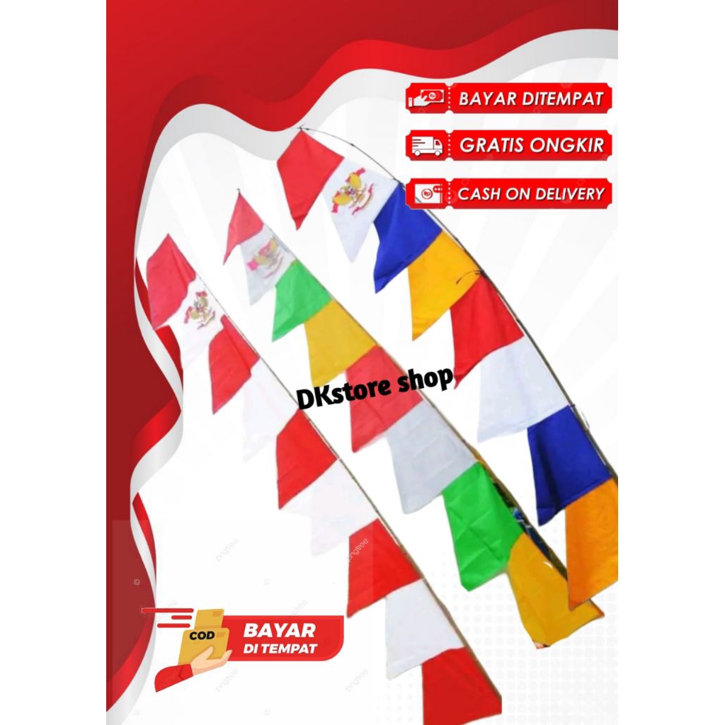 Jual Umbul Umbul Bendera Warna Warni Panjang 2,7 Meter isi 10 PCS | Dekorasi 17 Agustus Motif ...