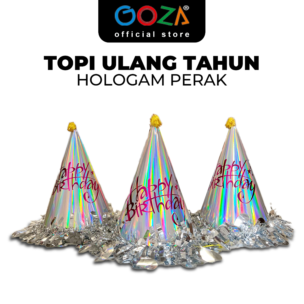 Jual SON - Topi Ulang Tahun Kerucut Silver Hologram Aksesoris Birthday ...