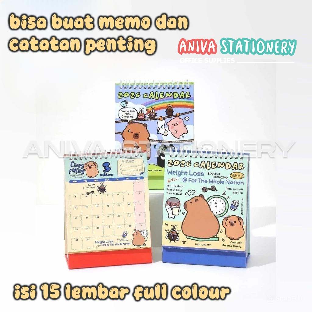 Jual Kalender Meja 2026 Capybara Crazy Feeling | Kalender Spiral Duduk ...