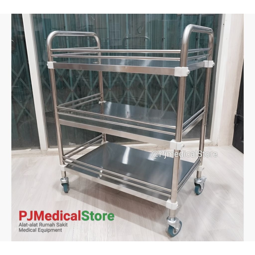 Jual Trolley instrumen 3 rak susun stainless / meja instrumen / troli ...
