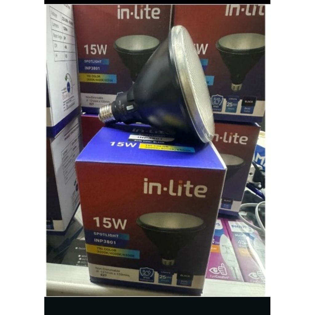 Jual LAMPU LED PAR38 PAR 38 INLITE 15 WATT BODY HITAM 3WARNA (TRI COLOR ...
