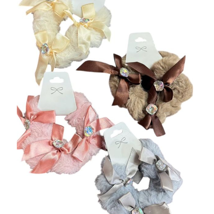 Jual 1Pcs Scrunchie Bulu Premium Lembut dengan Pita Mata Cantik ...