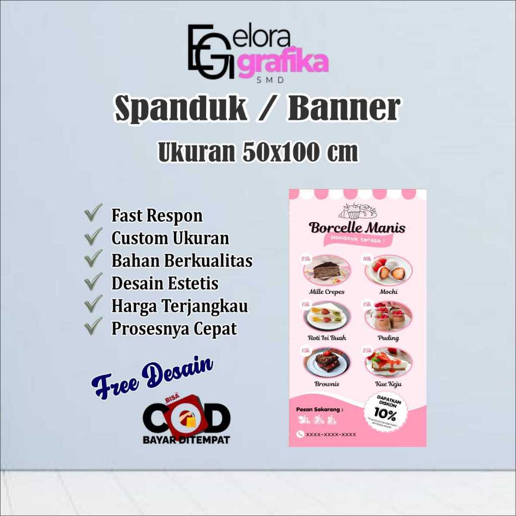 Jual Spanduk Banner Ukuran 50 x100 Cm Cake Borcelle Pink Free Custom ...