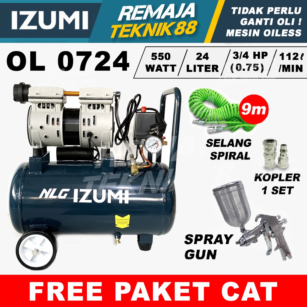 Jual Kompresor Angin Mini Listrik IZUMI OL 0724 - 24 LITER - Oiless ...