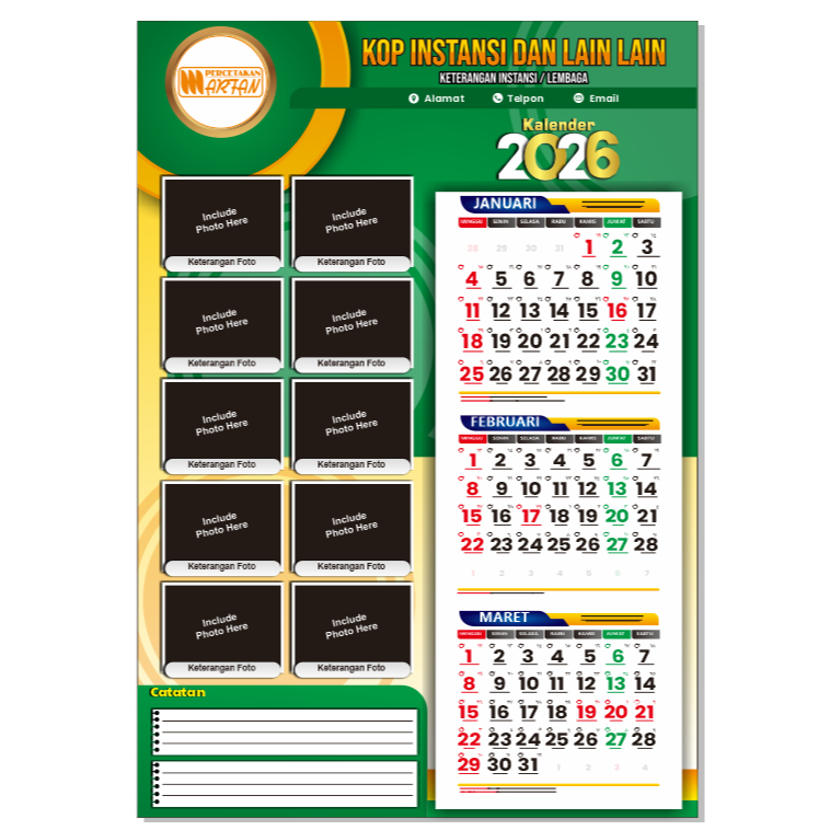 Jual Kalender tahun 2026 .4 lembaran klep seng bahan art paper 120gsm ...