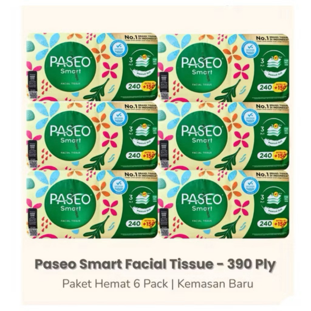 Jual [ PAKET 6 PCS ] Paseo Smart 390 Ply (240 + 150 Ply) Facial Tissue ...