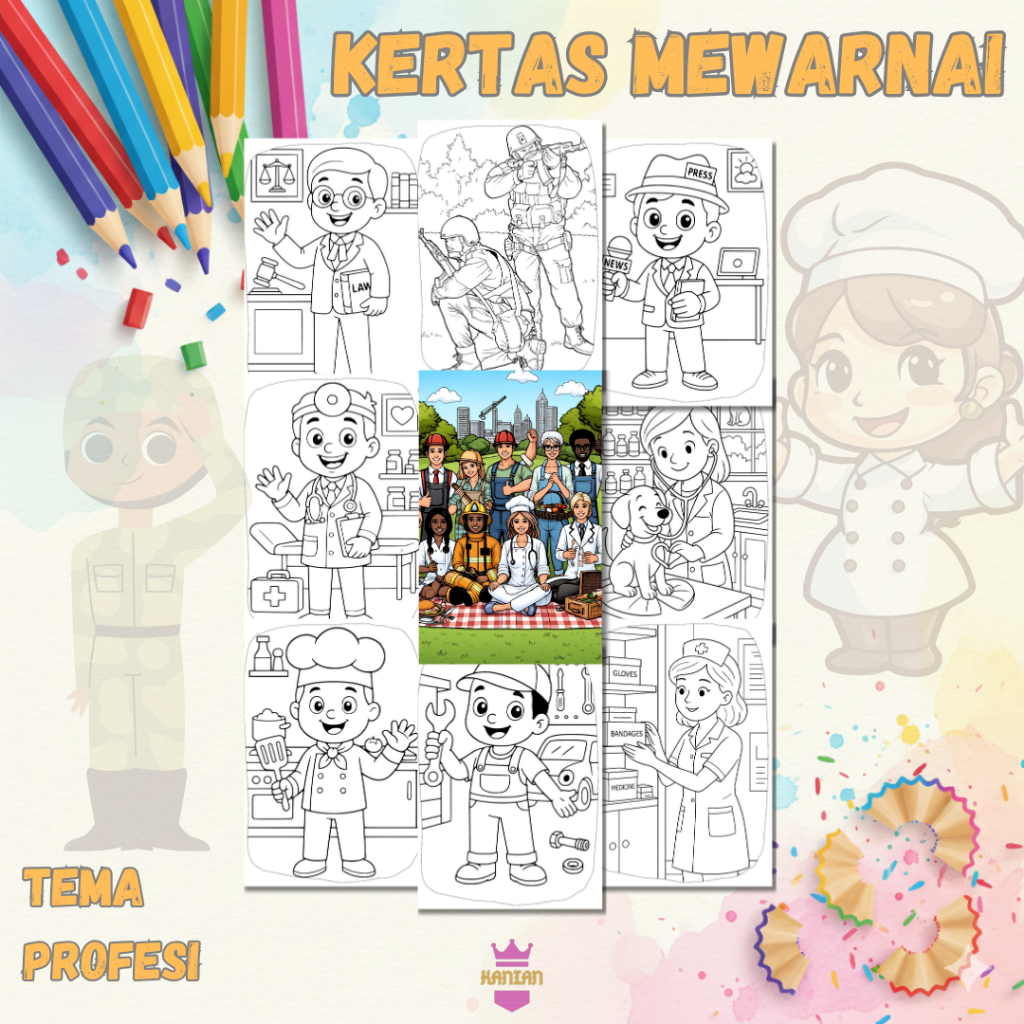 Jual 50 Lembar Kertas Mewarnai Anak Tema PROFESI | Shopee Indonesia