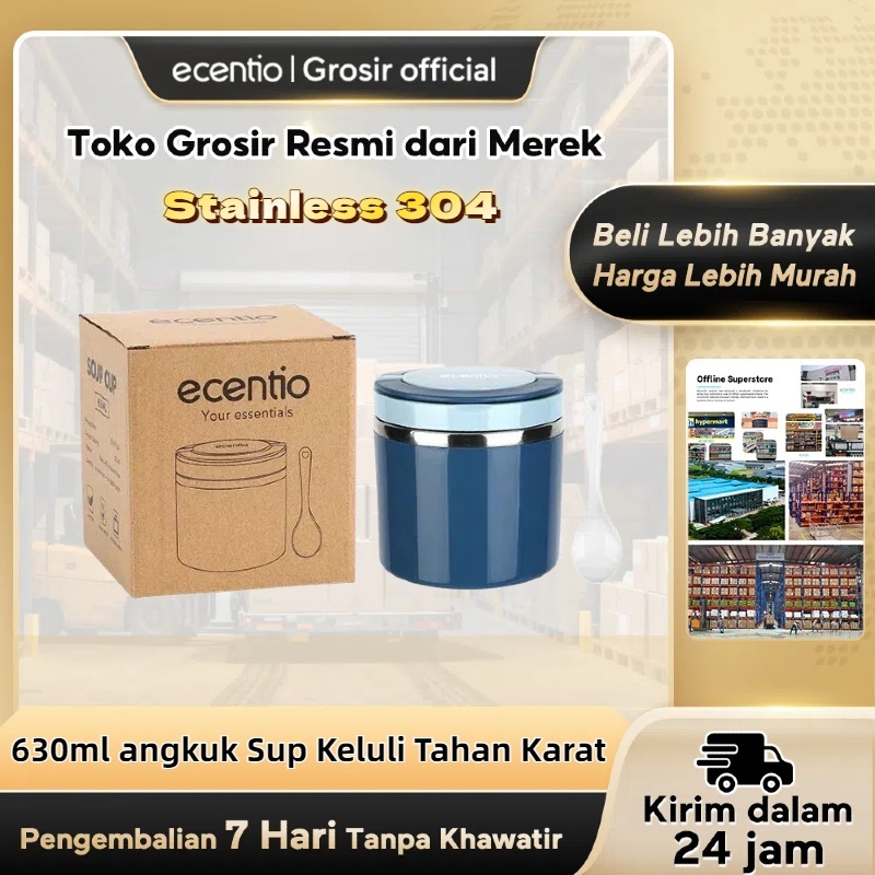 Jual Ecentio termos makanan Bekal Sup Stainless 600ml/630ml/400ml tahan ...
