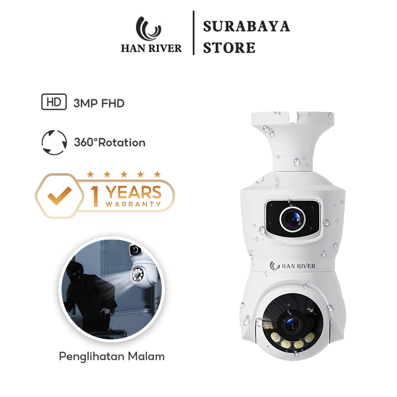 Jual HAN RIVER CCTV WIFI 3MP Kamera Dual Lens 360 ° Night Vision ...