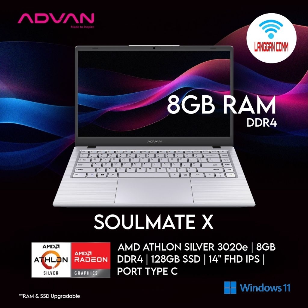 Jual Advan Soulmate X AMD Athlon Silver 3020e RAM 8GB DDR4 128GB SSD ...