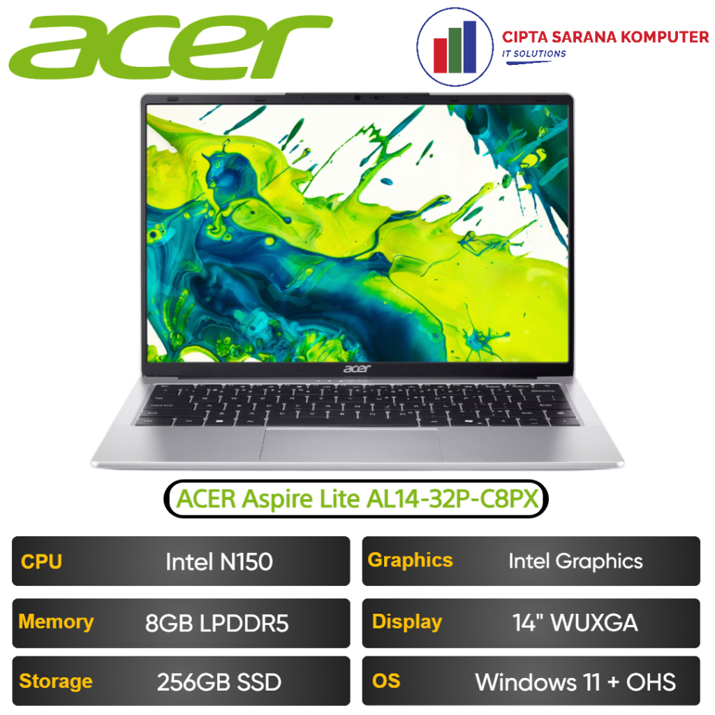 Jual ACER Aspire Lite AL14-32P-C8PX Intel N150 8GB 256GB 14" WUXGA ...