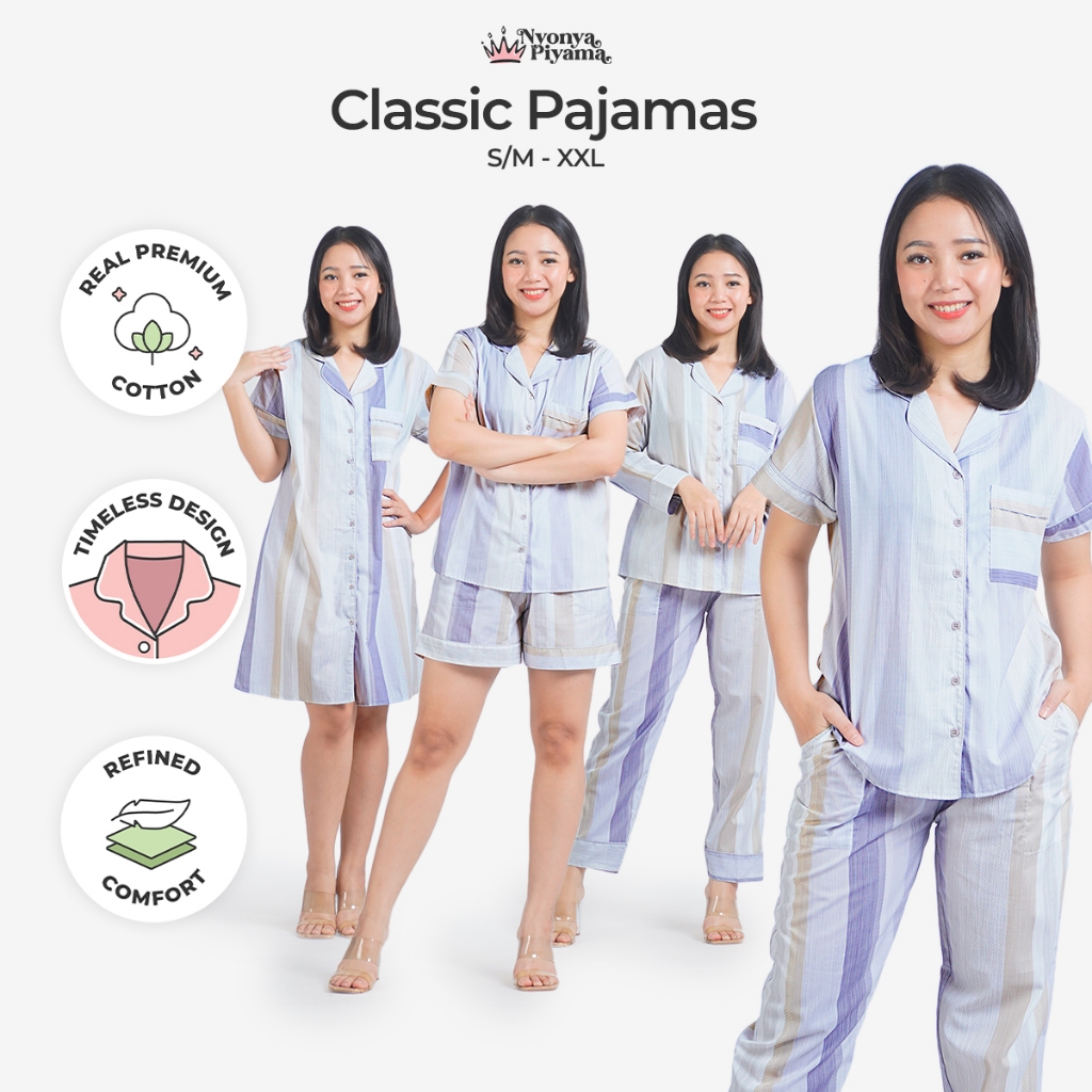 Jual Nyonya Piyama Classic Pajamas Katun Set - Lennon | Shopee Indonesia