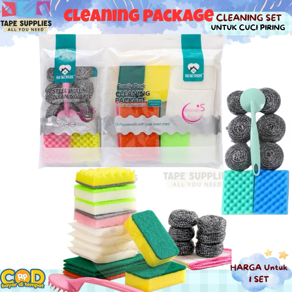 Jual Cleaning Package Set Spons Cuci Piring + Kawat Besi + Lap ...