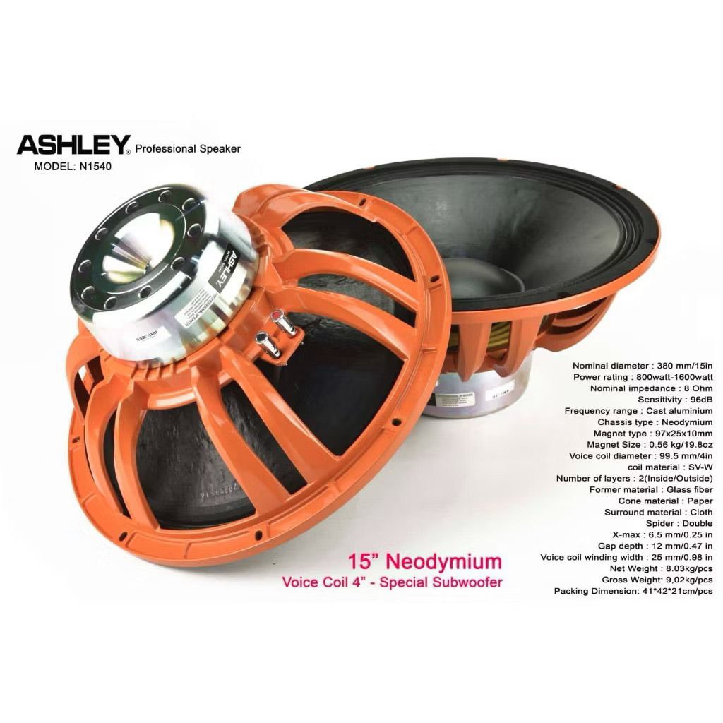 Jual Speaker Komponen ASHLEY N1540 N 1540 ORIGINAL 15 INCH NEODYMIUM ...