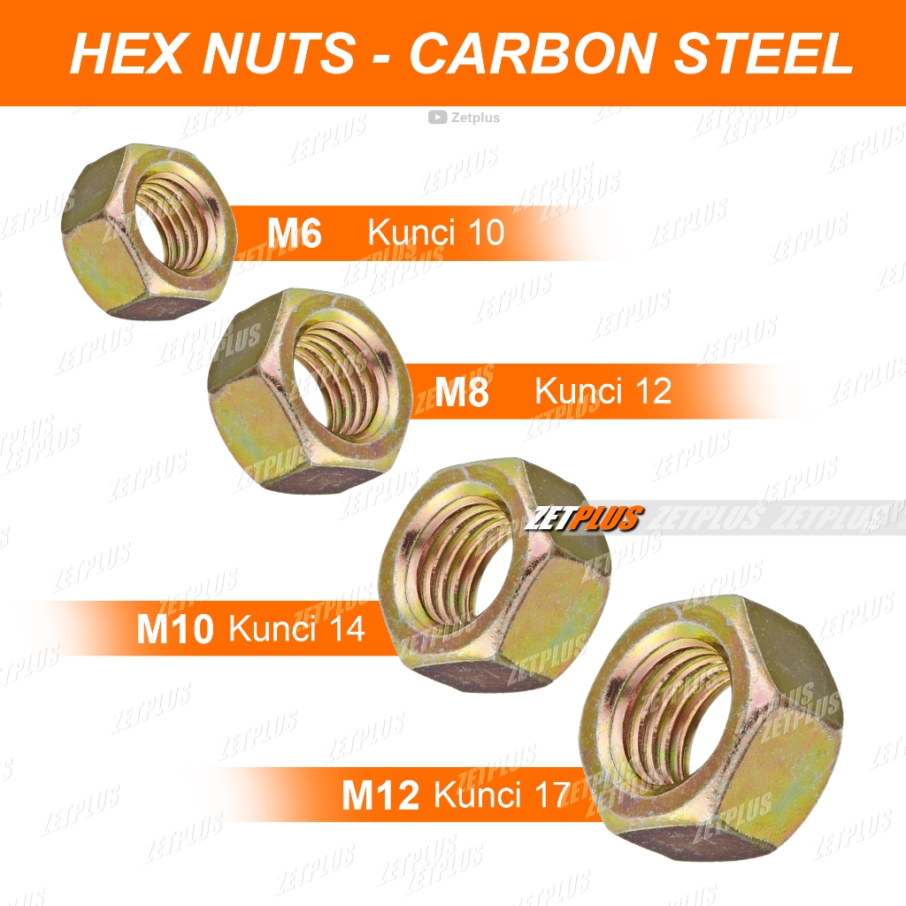 Jual MUR HEX M6 M8 M10 M12 KUNING / Hexagonal nuts carbon steel yellow ...