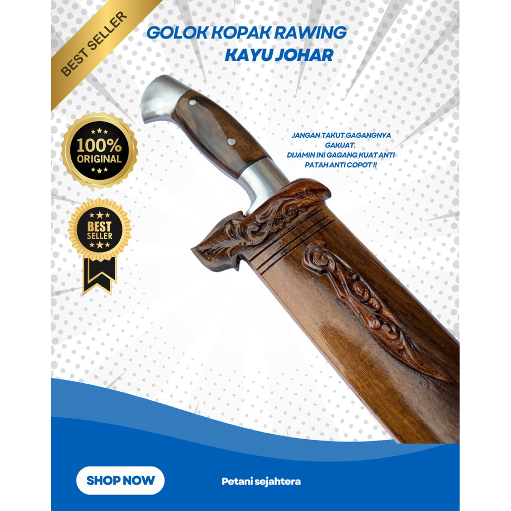 Jual GOLOK KOPAK DAWING KHAS BANTEN KAYU JOHAR BAHAN BAJAPER PB 30cm ...