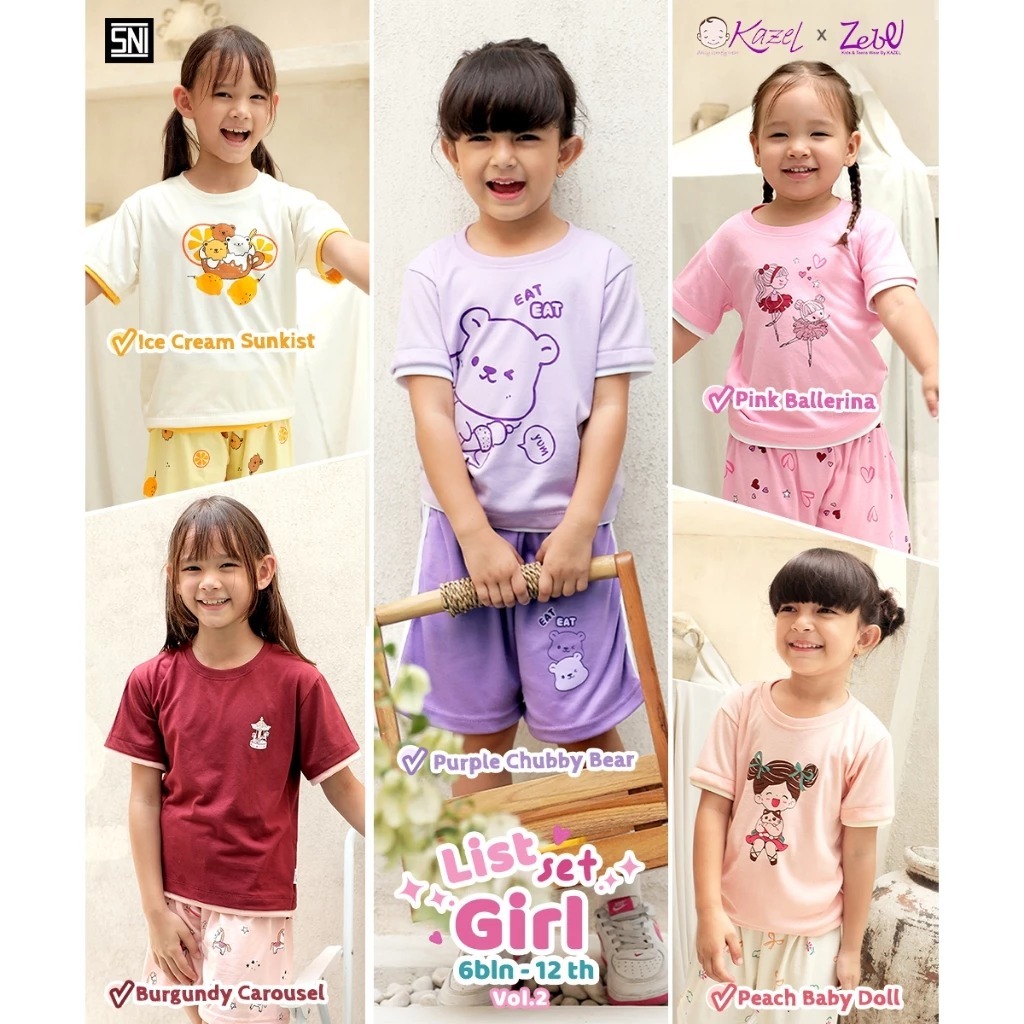 Jual KAZEL Zebe List Set Pendek Anak Perempuan / Setelan Pendek Anak ...
