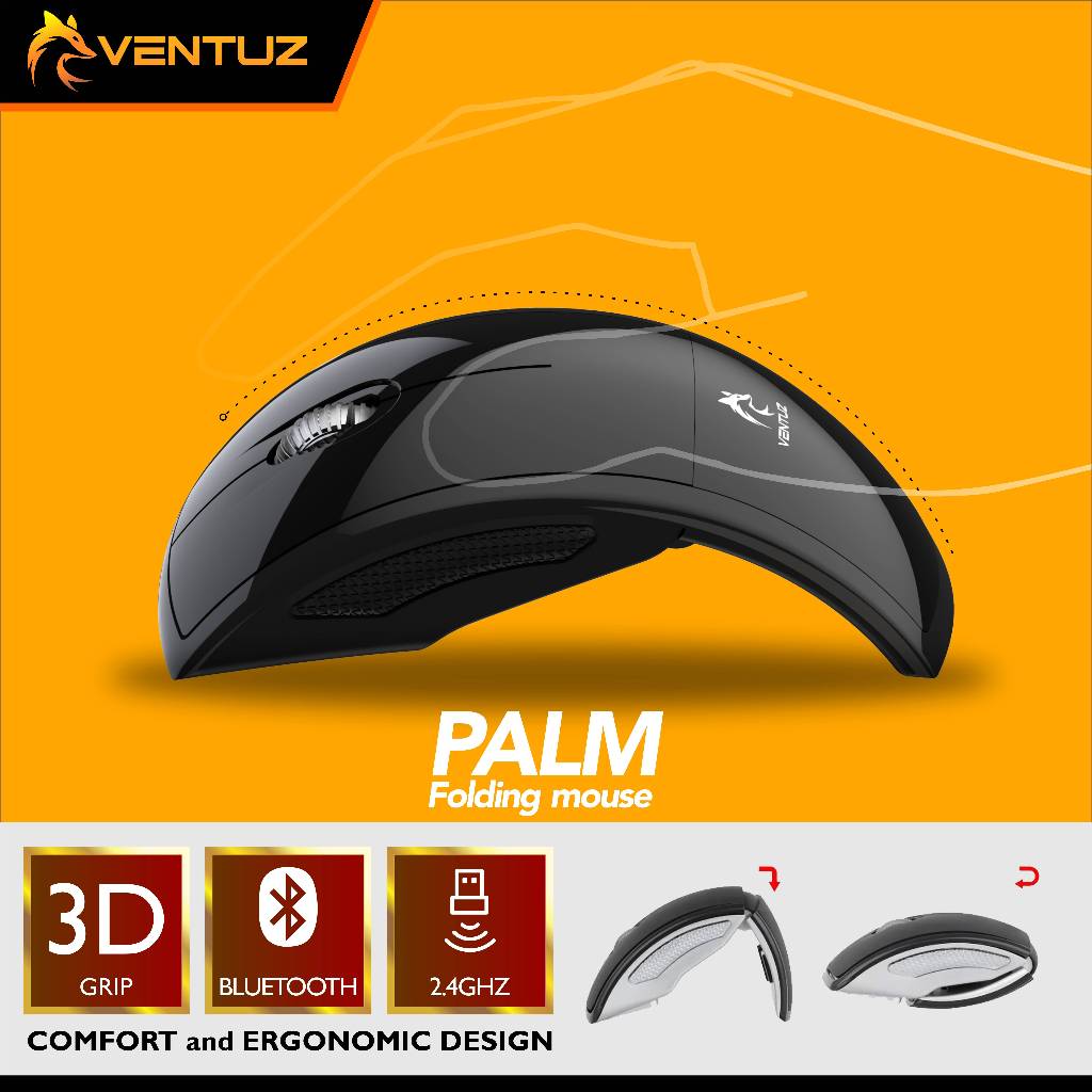 Jual VENTUZ FOLDING MOUSE PALM ERGONOMIS 2 in 1 BLUETOOTH & 2.4Ghz ...