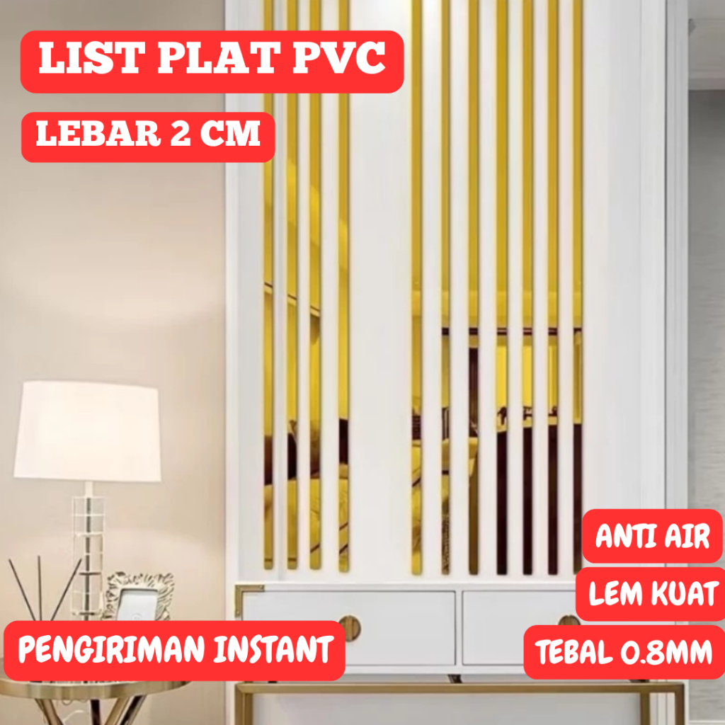 Jual List Plat Strip Mirror Hairline Bahan PVC Lebar 2CM Gold / List ...