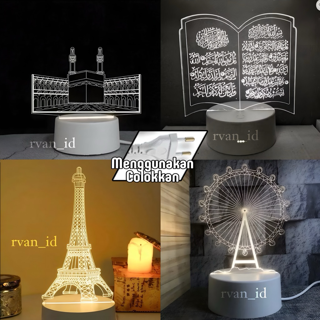 Jual Lampu 3D Akrilik - LED 3D Akrilik Islami - Lampu Tidur 3D - Lampu ...
