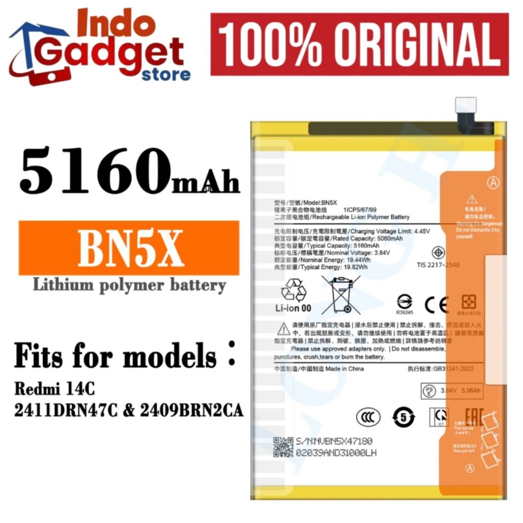 Jual Baterai Batre Xiaomi Redmi 14C BN5X Batu Batrai Batrei BN 5X ...