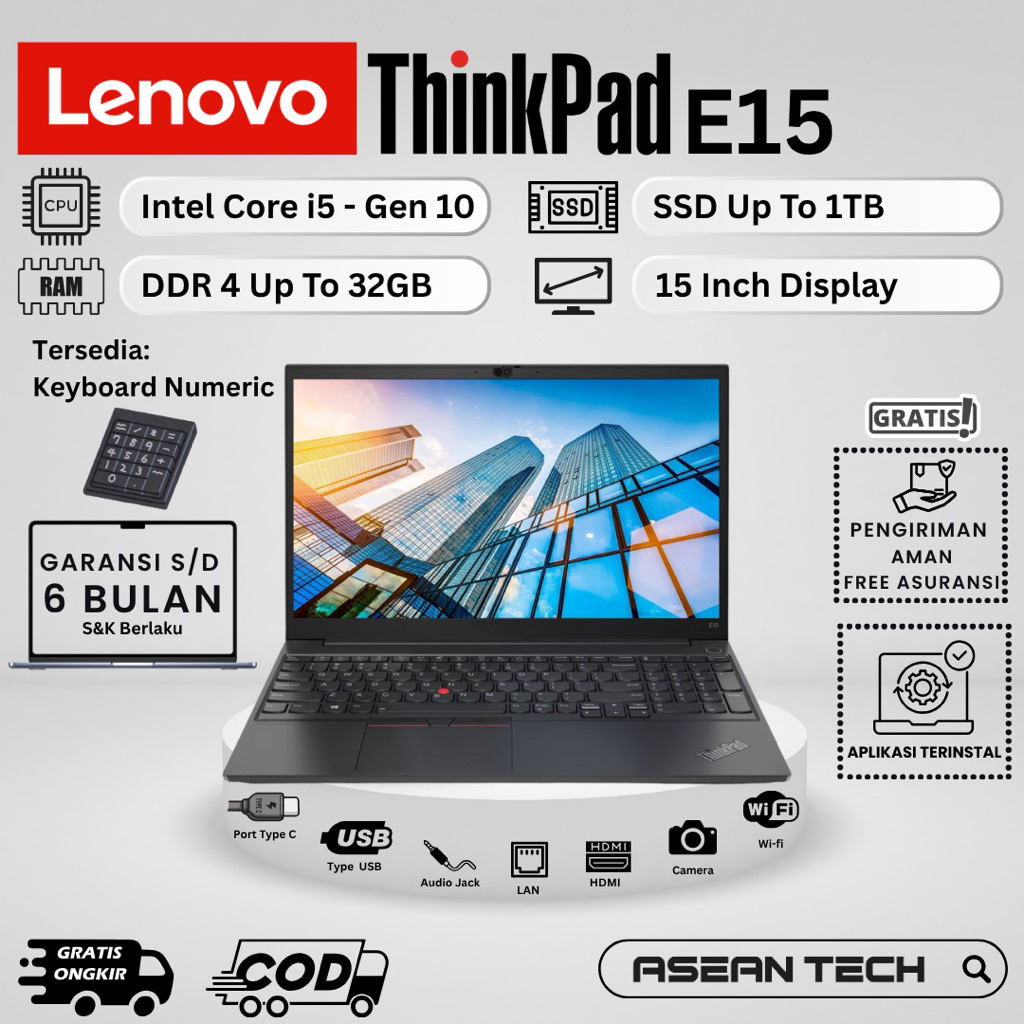 Jual Laptop 15" Lenovo Thinkpad E15 T580 Core i7 Gen 12 RAM 32GB ...