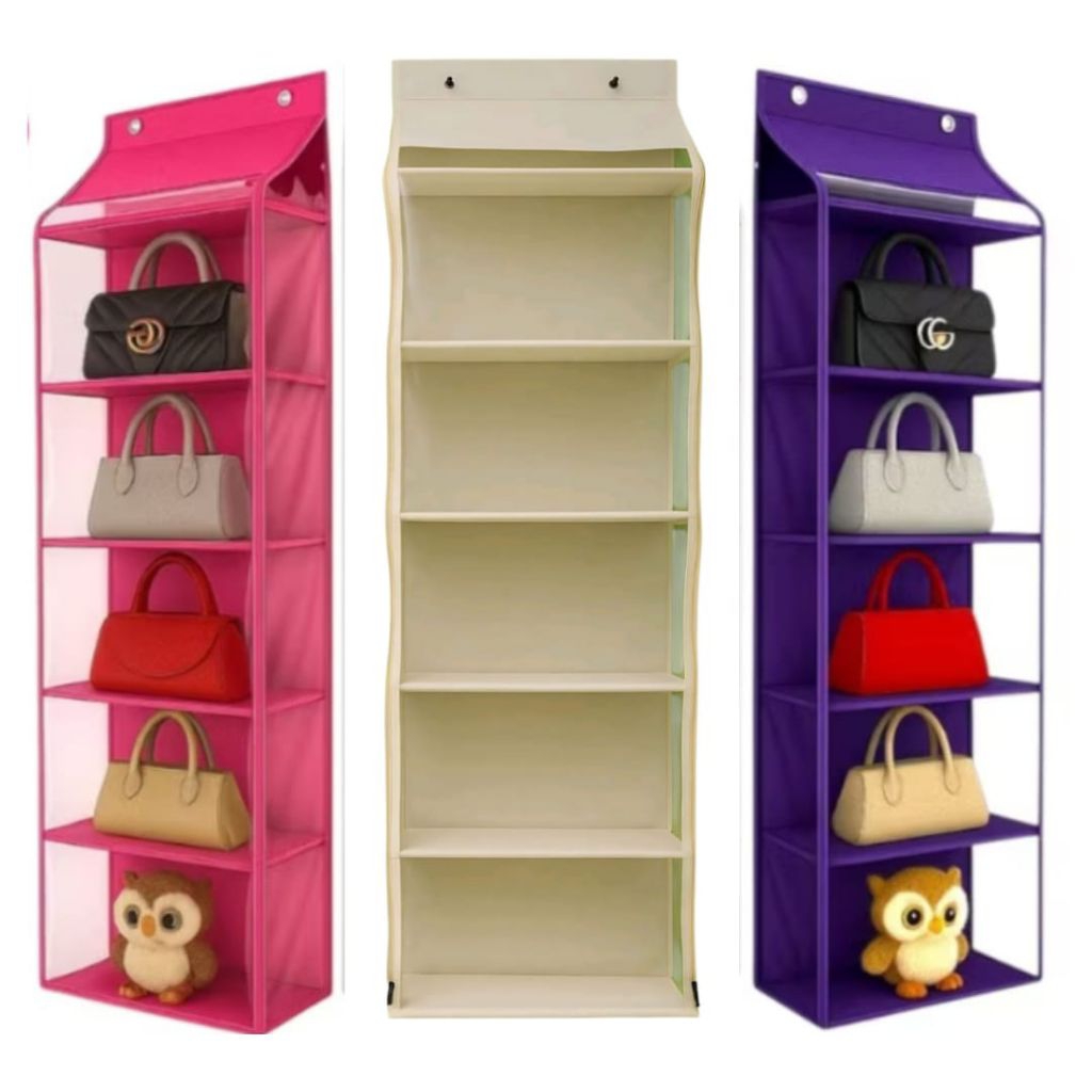 Jual Rak Tas Gantung Polos Alas Triplek 6 Susun Resleting Mika Tebal ...