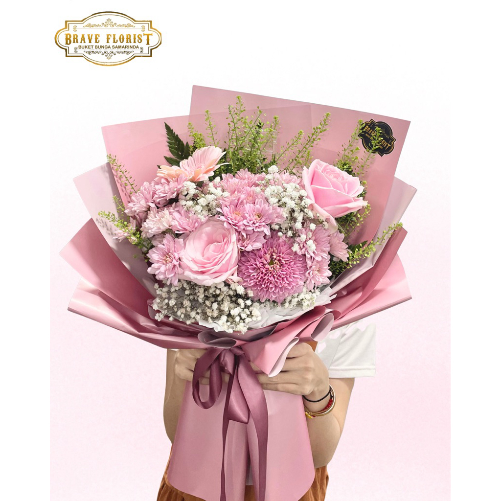 Jual Bunga Fresh Flower Bouquet Pink Rose Aster Gerbera Brave Florist ...