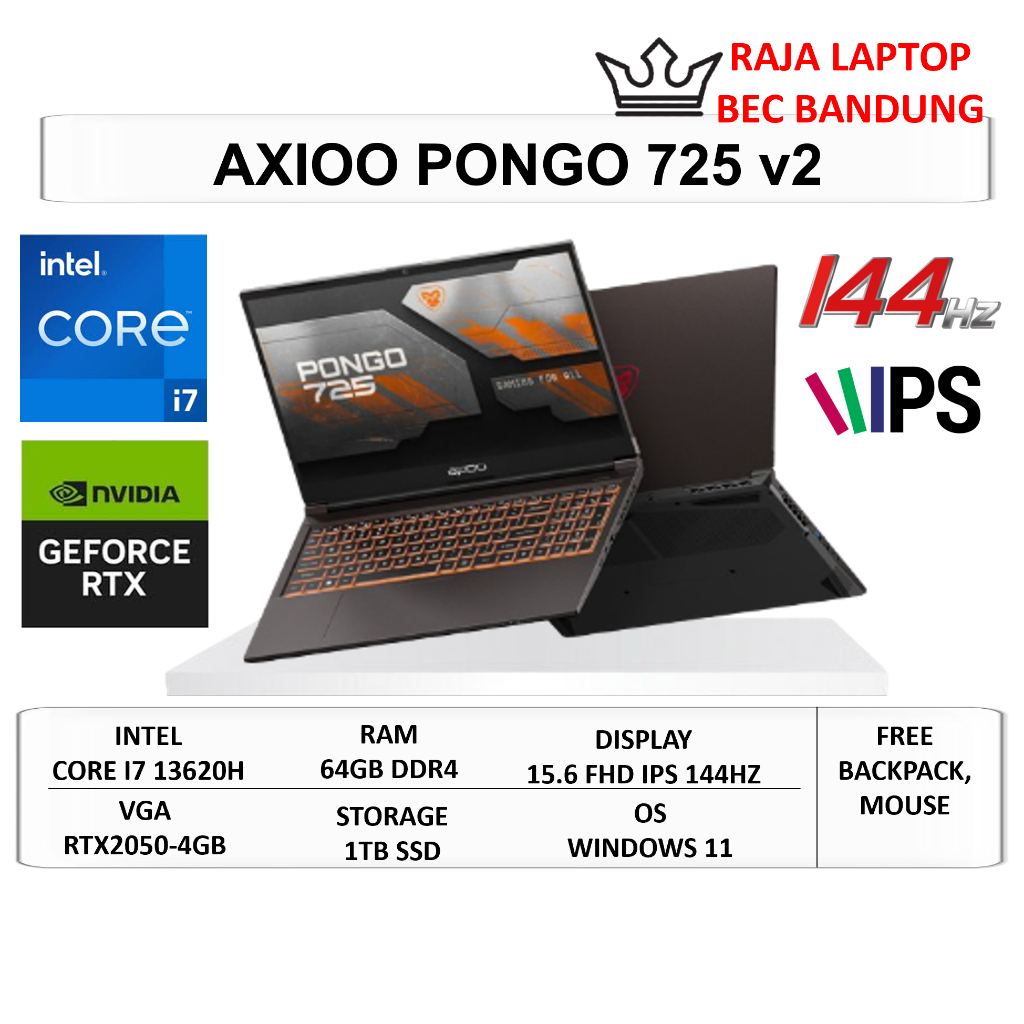 Jual Axioo Pongo 725 V2 Intel Core i7 13620H Ram 64GB SSD 1TB RTX2050 ...