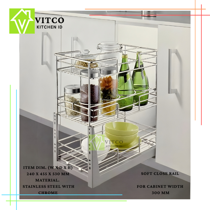Jual VITCO 3 Shelf Bottle Kitchen Rack 300 mm / Rak Piring Botol 3 ...