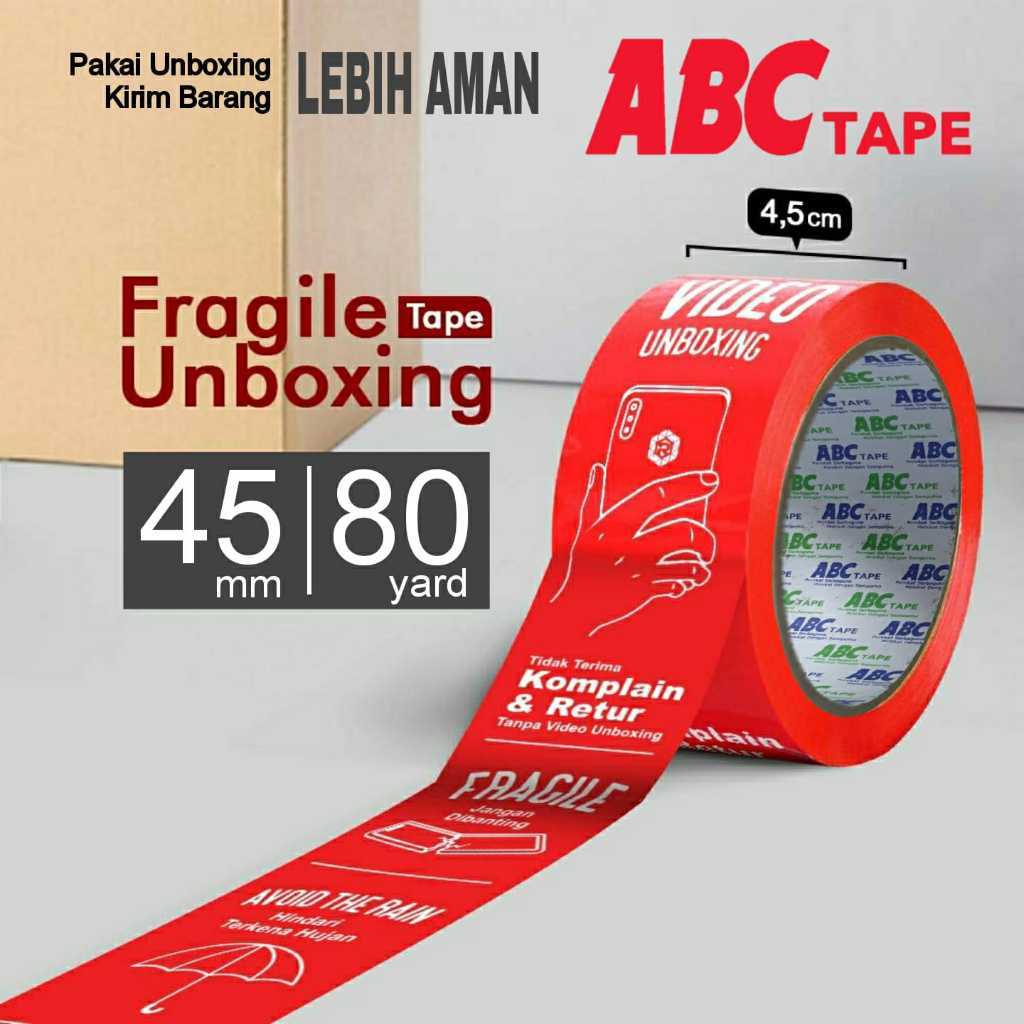 Jual Lakban Unboxing Fragile Tape Perekat Serbaguna ABC 45 MM x 47mic x ...