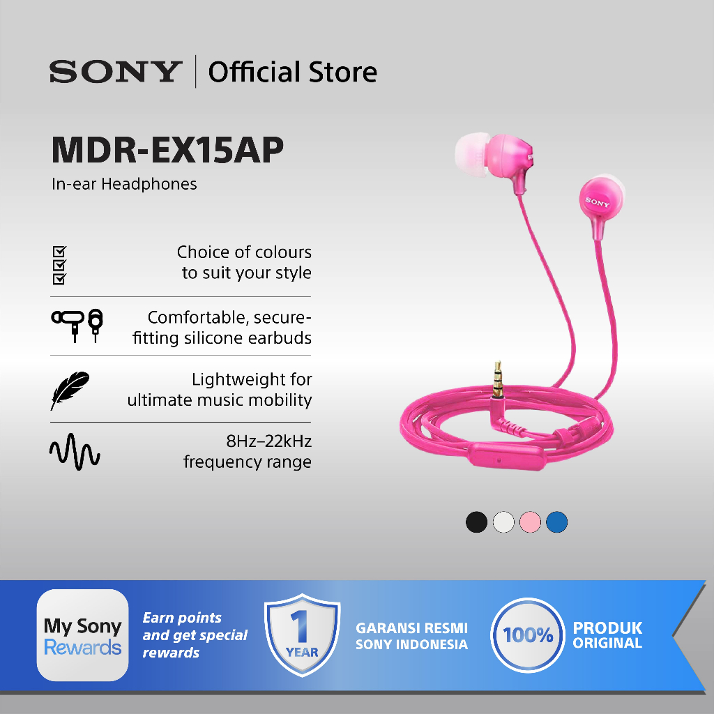 Jual Earphone Sony MDR-EX15AP Handsfree In-ear With Microphone - Pink ...