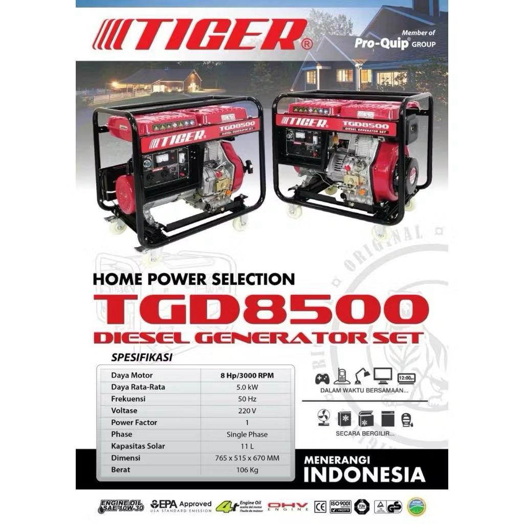 Jual Genset Listrik 5000W DIESEL TIGER TGD8500 SOLAR 5kW 5.0Kw / Power ...