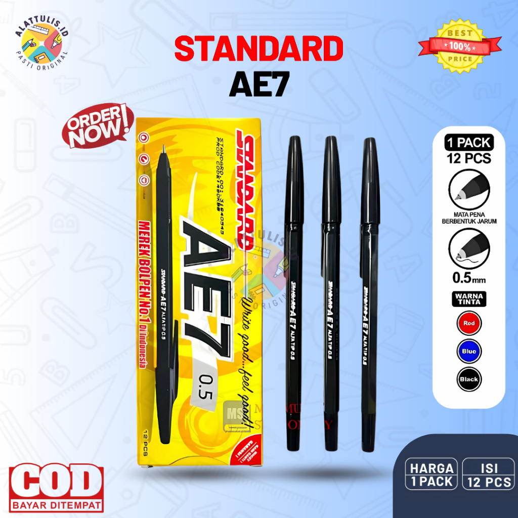 Jual (1 PACK ISI12 PCS) Pulpen STANDARD AE7 0.5mm Alattulis.id | Shopee ...