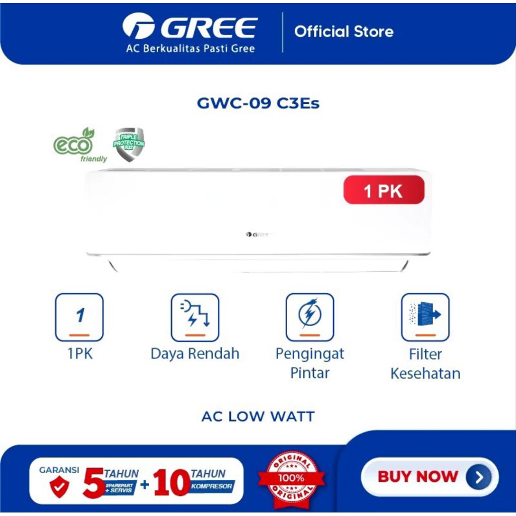 Jual AC Gree C3E Deluxe Low Watt GWC-09C3ES 1PK #2510 | Shopee Indonesia