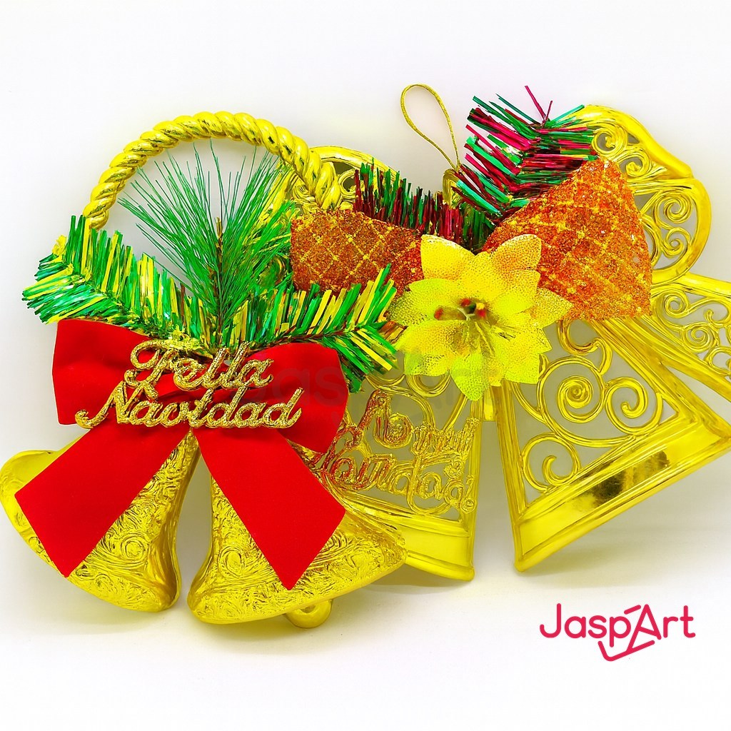 Jual Lonceng Natal Emas Hiasan Pohon Natal & Dinding dengan Pita Merah ...
