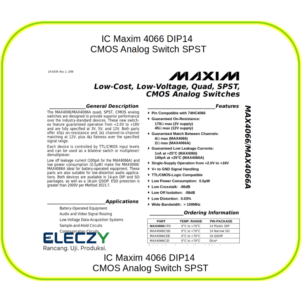 Jual IC Maxim 4066 cpd DIP14 (CMOS Analog Switch SPST) | Shopee Indonesia