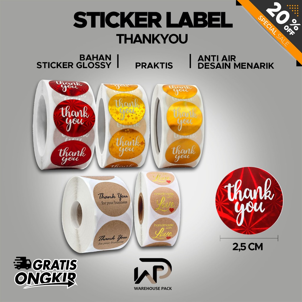 Jual 1 roll (500 pcs) Stiker Label Tulisan Thank You For Your Order ...