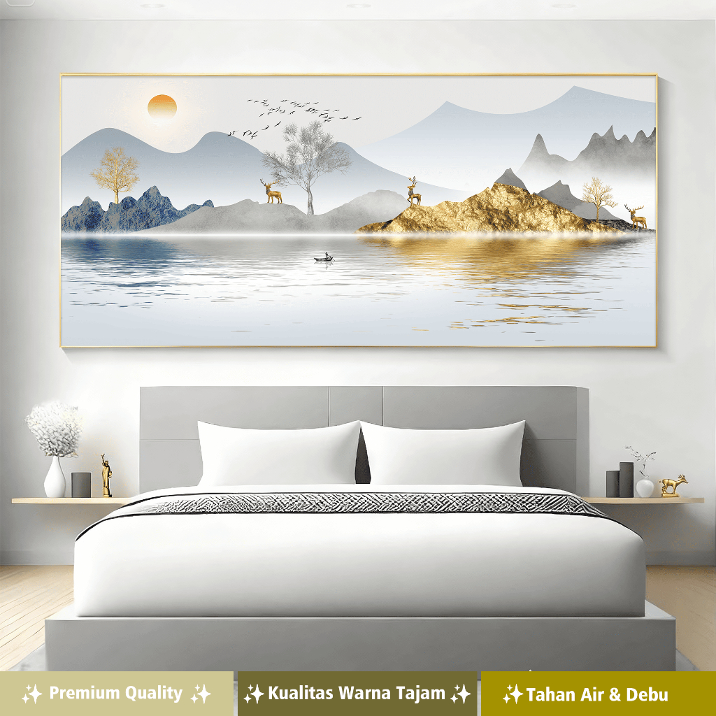 Jual DD Hiasan dinding lukisan canvas+motif pemandangan air pegunungan ...