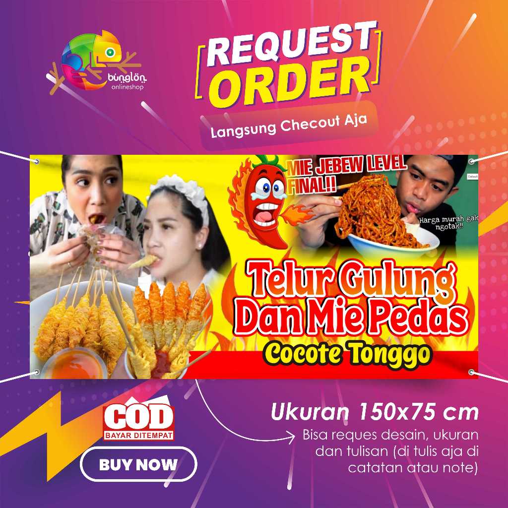 Jual CETAK SPANDUK BANNER 150X75 CM TELUR GULUNG DAN MIE PEDAS CUSTOM ...