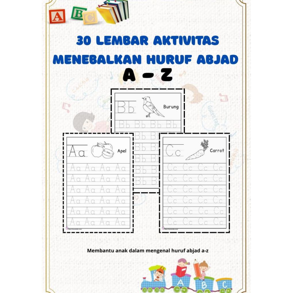 Jual 30 LEMBAR WORKSHEET ANAK TK/PAUD KHUSUS MENEBALKAN HURUF ABJAD A-Z ...