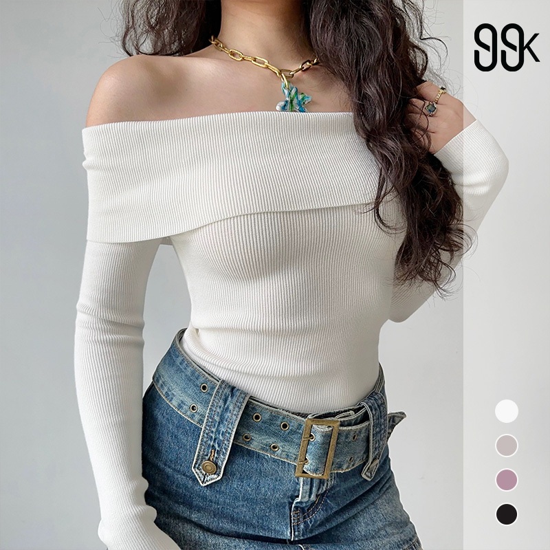 Jual 99kOUTLET Off Shoulder T-Shirt Crop Long Sleeve Slim Fit 1799 (S/M ...