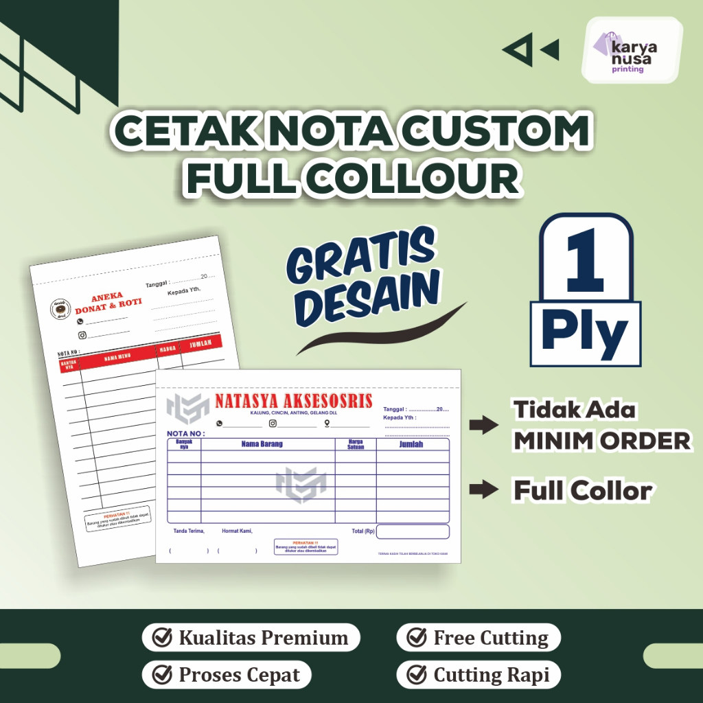 Jual Nota Custom 1 Ply Tanpa Minimal Order - Ukuran 10x16cm (1/4 Folio ...